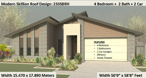 4 Bed House Plan + Garage Skillion Roof Design: 233.0 m2 2508 Sq Foot ...