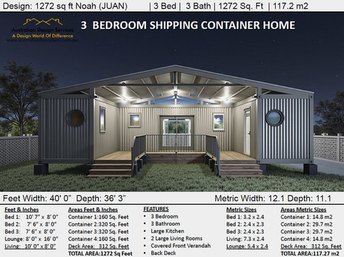 Shipping Container Home 3 Bedroom:1272 Noah | Australianfloorplans