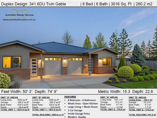 Federation Duplex Design: 341.6DU Twin Gable | 8 Bed | 6 Bath | Cape ...