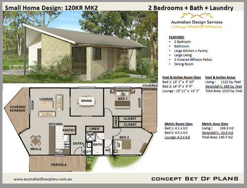 House Plan 120KR-Australian 2 Bed House Plan:104.3 m2 | Concept House ...