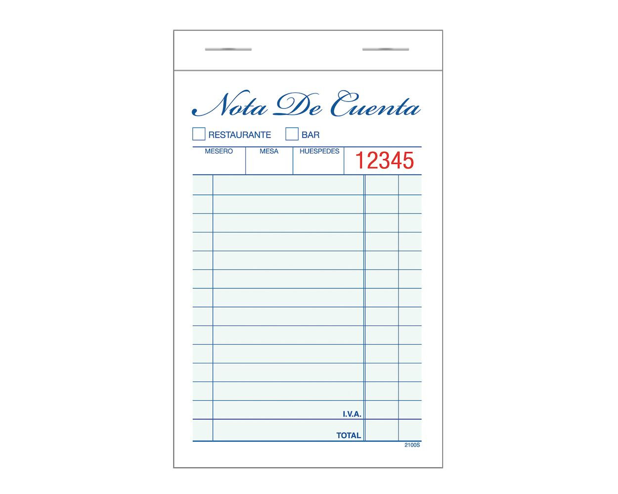 Nota de cuenta para mesero 2100S | Comanda con 100 folios sin copia ...