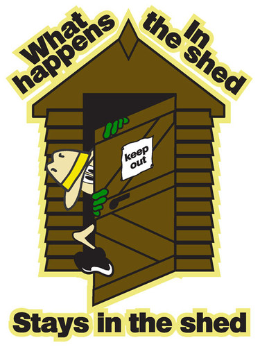 157 What Happens In The Shed,Stays In The Shed Window Sticker | Pandemonium