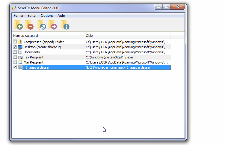 SendTo Menu Editor - éditeur du menu "Envoyer vers" | libellules.net