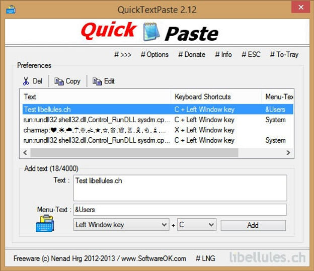 QuickTextPaste permet d'insérer un texte dans les applications Windows ...