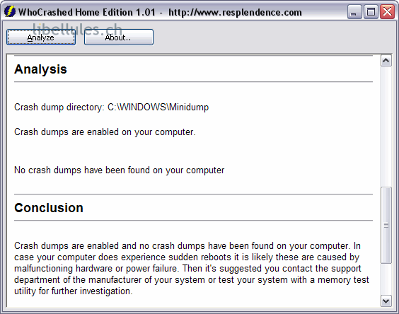WhoCrashed pour identifier la cause d'un plantage de votre PC
