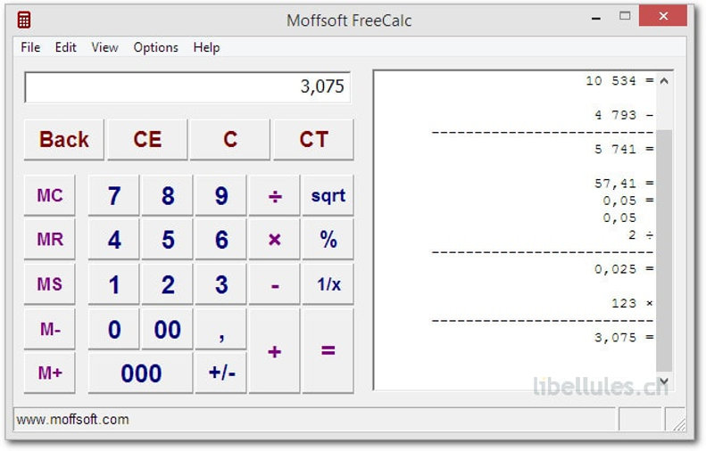 Moffsoft FreeCalc - pour les nostalgiques des bonnes vieilles ...