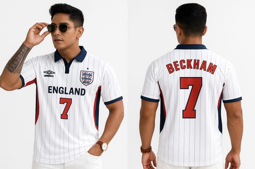 Beckham #7 England Umbro Jersey – Collared Retro Home Kit | speedsocc