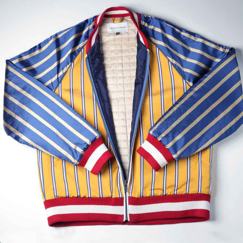 Silk Boating Stripe Bomber Jacket with Contrast Sleeves in Gold and ...