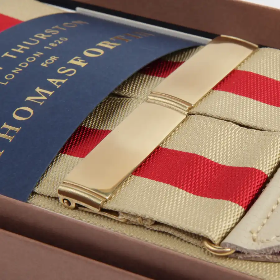 Red and Sand Military Style Stripe Braces | Thomas Fortin