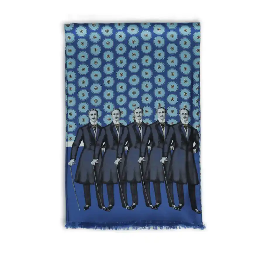 George Royal Blue Silk Pin Fringe Scarf | Thomas Fortin
