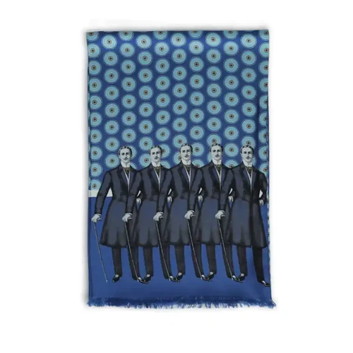 George Royal Blue Silk Pin Fringe Scarf | Thomas Fortin