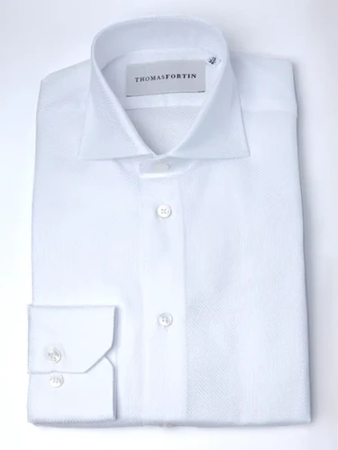 White Cotton Basket Weave Shirt | Thomas Fortin