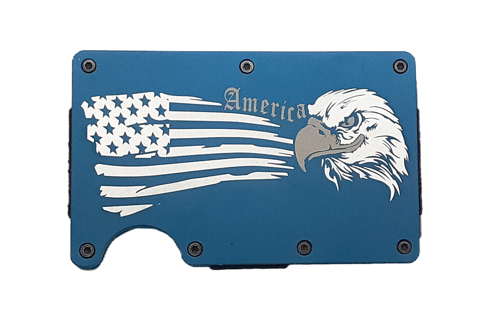 Minimalist RFID Wallet - Eagle with U.S. Flag-America | laseroneengraving
