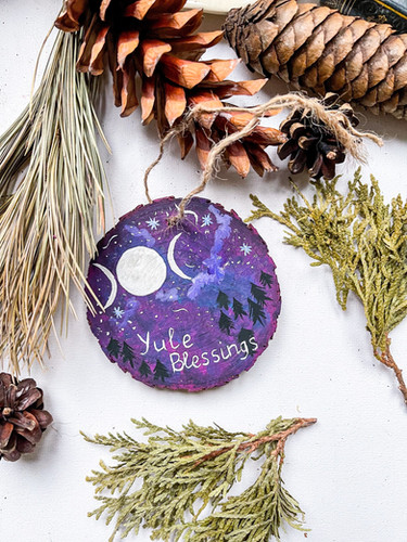 Hand-Painted Wood Yule Tree Decoration: Triple Goddess Nebula Night ...