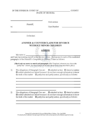 Divorce Answer & Counterclaim WITHOUT Minor Children | Self-Help Center