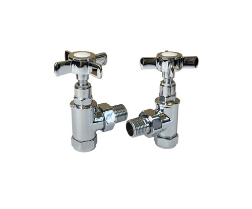 Traditional Chrome Angled Cross Head Valve Set | Radox Radiators
