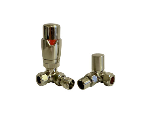 Thermostatic Brushed Nickel Corner Valve Set | Radox Radiators