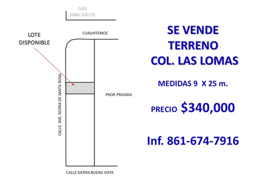 SE VENDE TERRENO COL. LAS LOMAS SABINAS, COAH T125 | Inmobiliariadelnorte
