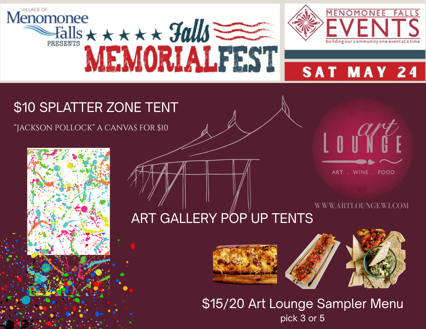 Memorial Fest Block Party - Splatter Paint Zone, Art Gallery Pop Tents ...