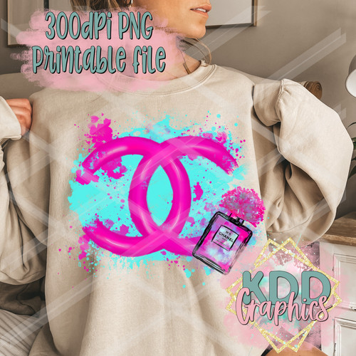 Chanel Inspired CC Perfume Bottle - Bright Watercolor Splash - 300dpi ...