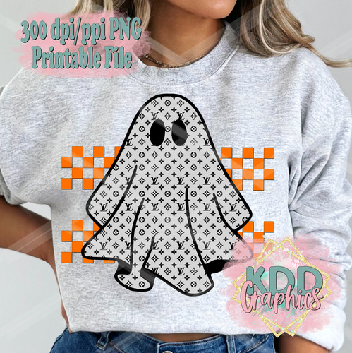 ELL Vee Ghost - Orange White Halloween Monogram - 300dpi PNG | Kdd ...