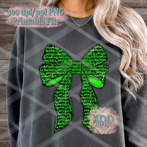 Inspired EllVee Neon Green Graffiti Monogram Coquette Preppy Bow PNG ...