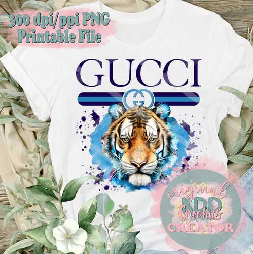 Gucci Inspired - Blue Watercolor Tiger Splash Bar - 300 ppi/dpi PNG and ...