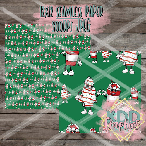 Christmas Tree Cake Holiday Drink SEAMLESS Fill Digital Paper Bundle ...