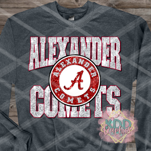 Alexander Comets Logo Sequin Varsity Silver Circle - School Team Spirit ...