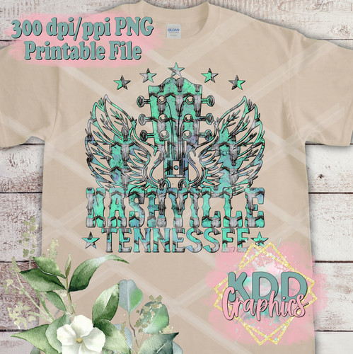 Turquoise Nashville Tennessee Guitar Wings - Western - 300dpi/ppi PNG ...