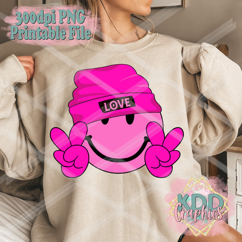 Preppy Pink Smiley Face Peace Sign Love Beanie - 300dpi PNG | Kdd ...