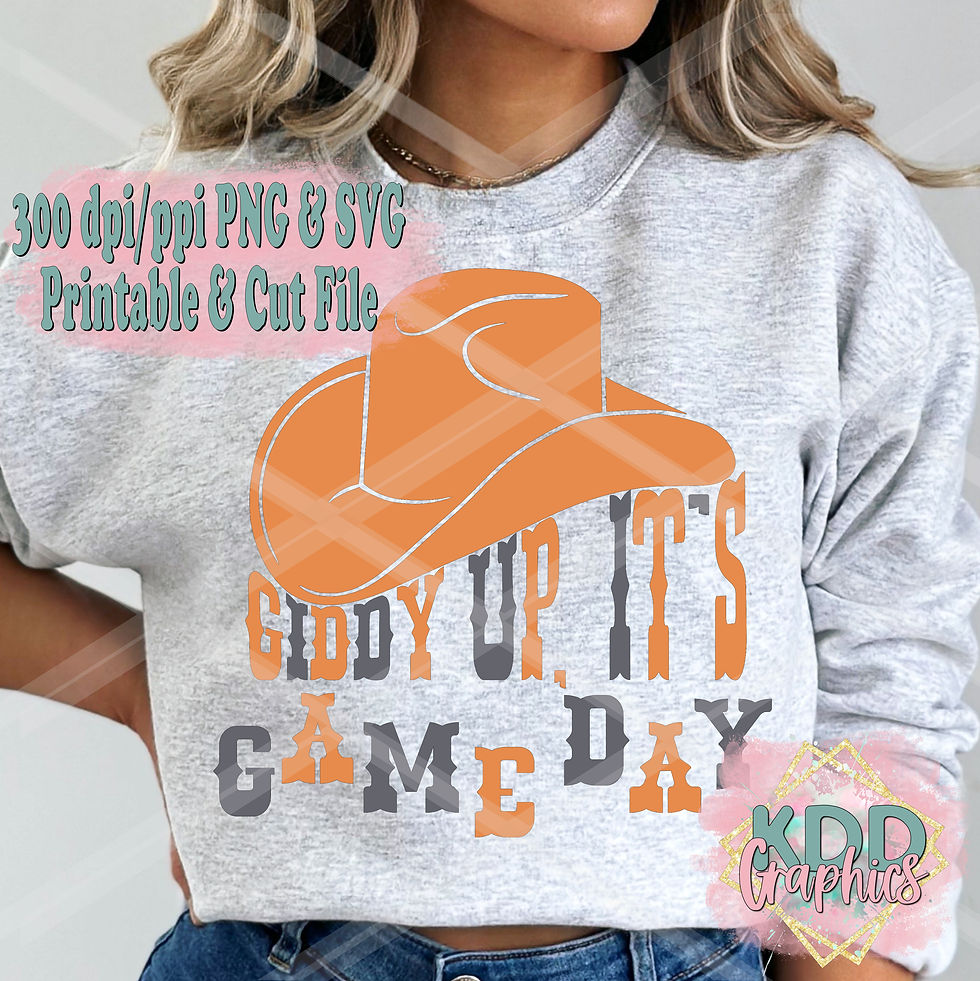 Giddy Up It's Game Day - Orange Silver Cowboy Hat - 300dpi PNG - Print ...