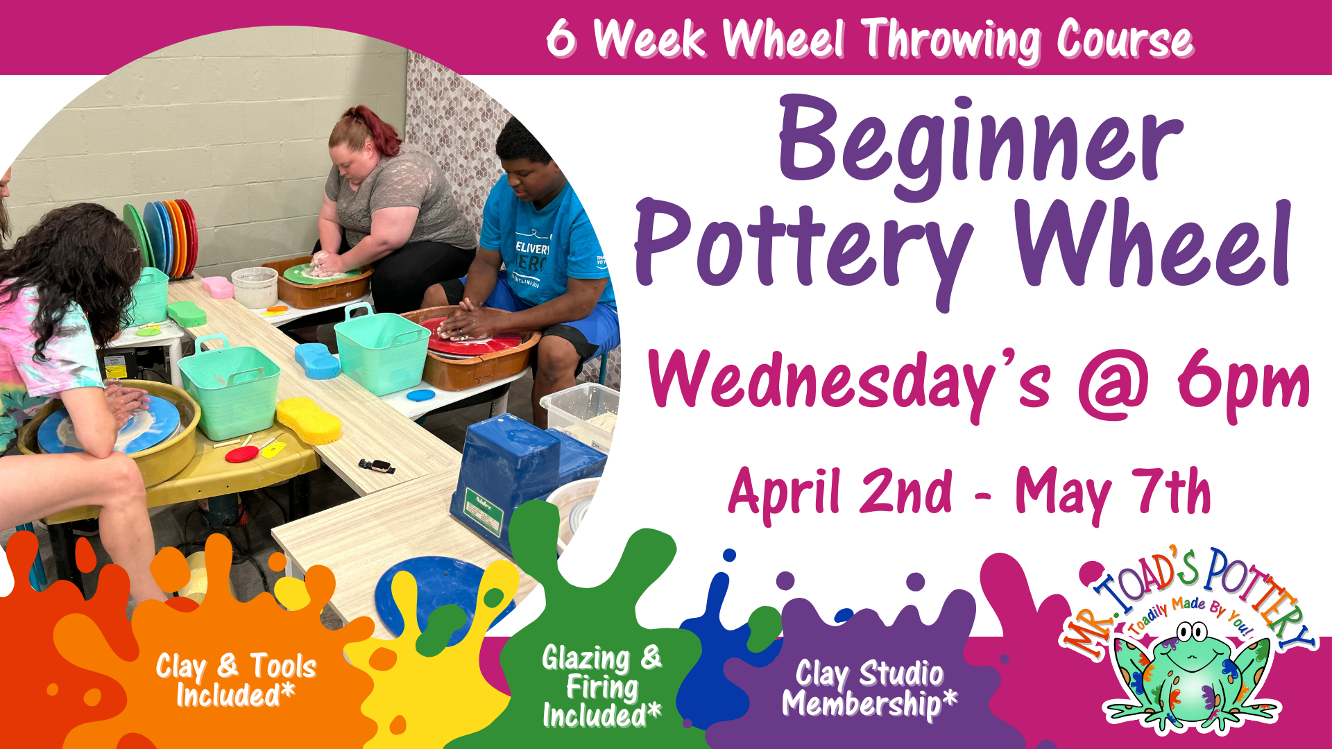 6 Week Beginner Pottery Wheel Throwing Course | Mr. Toads DIY Studio