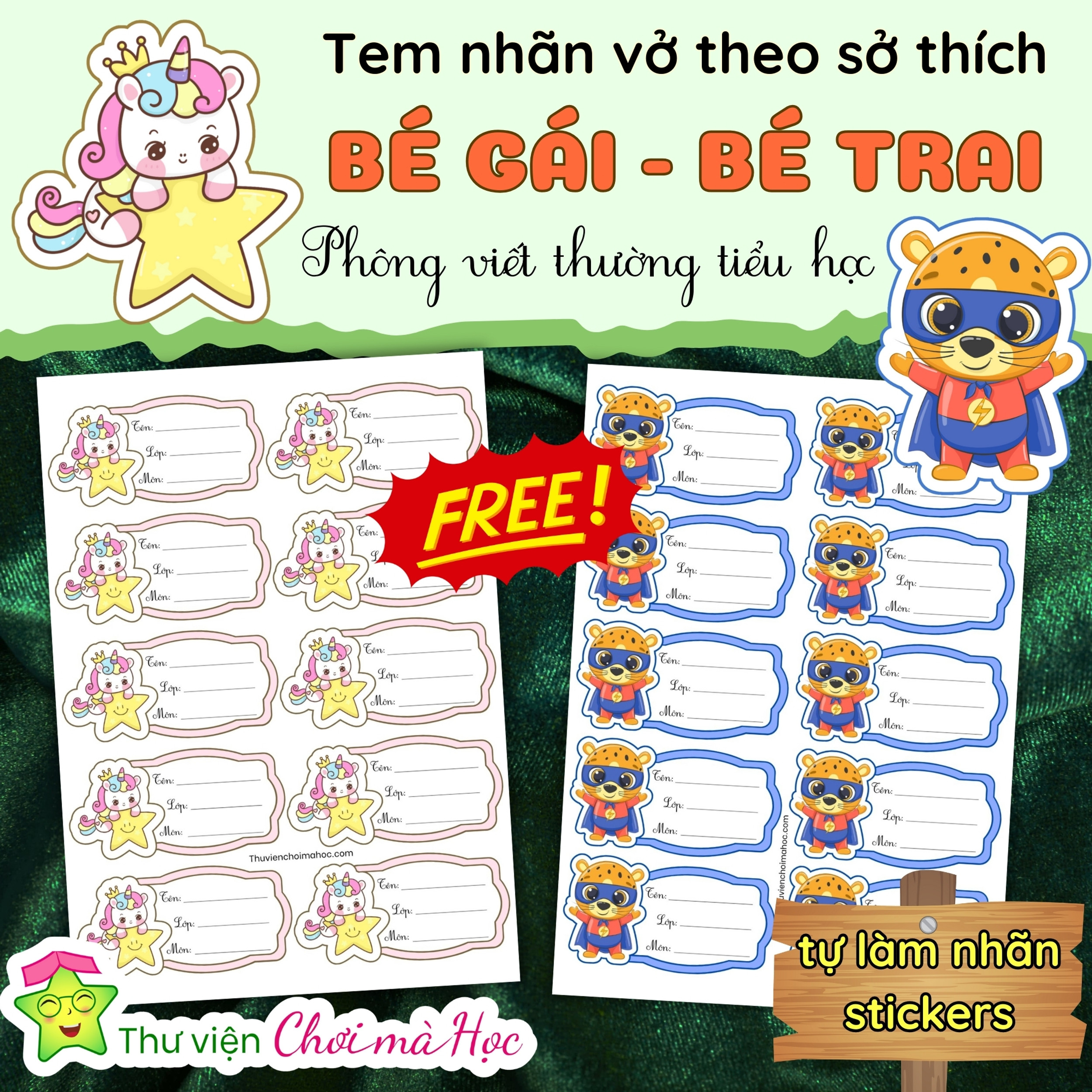 Nhãn Vở Theo Sở Thích Siêu Cute Độc Đáo Cho Bé Trai Và Bé Gái | Font ...