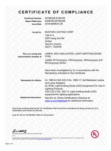 Certificate | Mustar Lighting Corp.