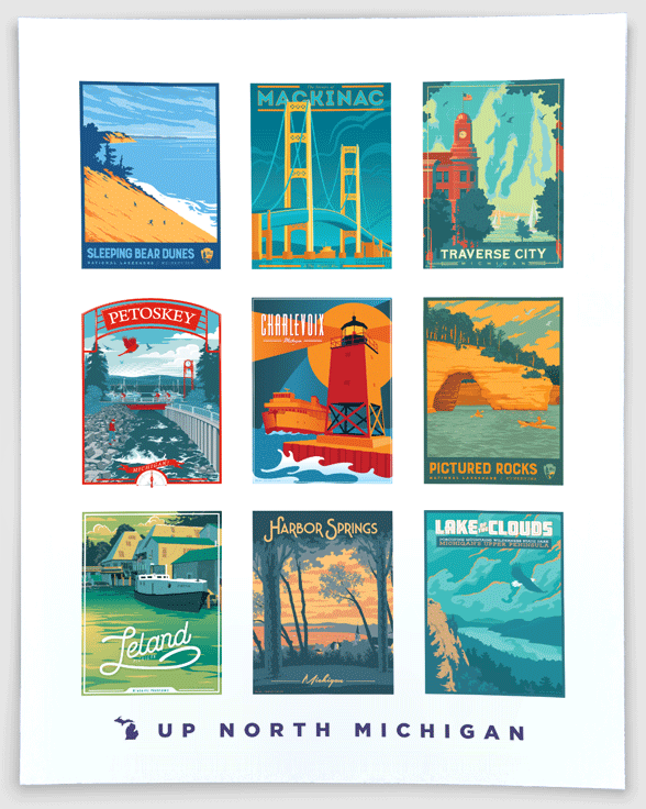 "Up North" Nine - Michigan Travel Art by Brian Walline | The Mighty Mitten