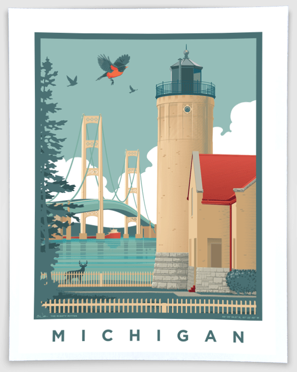 Michigan - Vintage-Style Travel Art Print | The Mighty Mitten