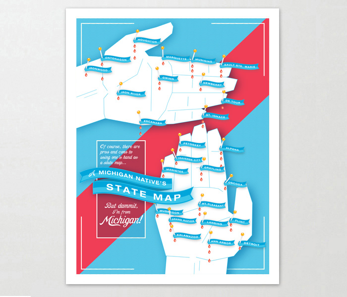 Michigan Hand Map Art Print by The Mighty Mitten