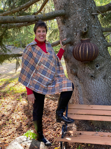 Reflective Walking Poncho - Tan Plaid | Website