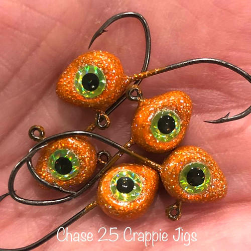 FLASH ORANGE Chartreuse Dot (5 pack) | Chase25 Crappie Jigs