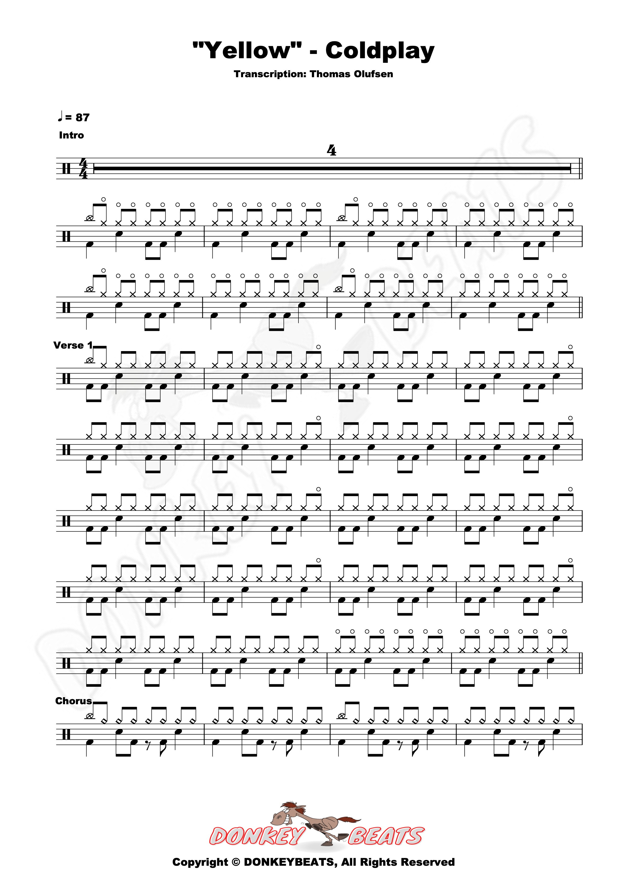 Level 1 Yellow - Coldplay | Most Popular Drum Music 1- Drumscores ...