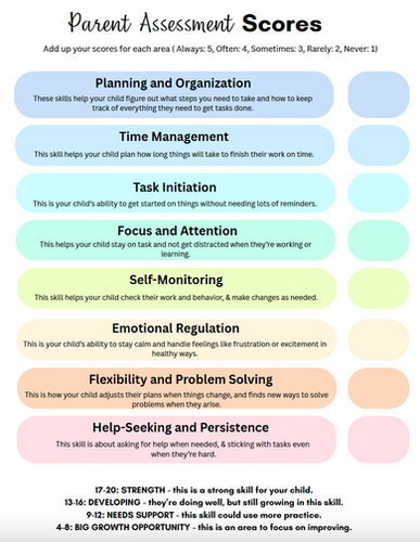 Executive Functioning Self & Parent Assessment | Creative Connections