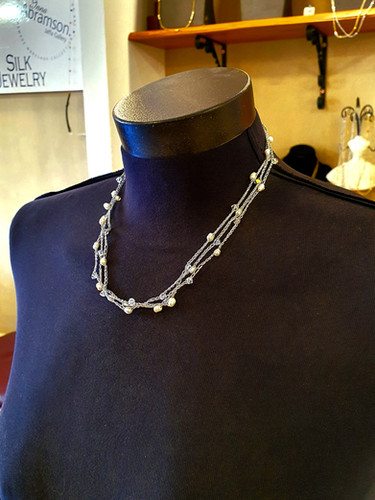 Silver Silk Round Necklace - Pearls and crystals | Abramson Gallery