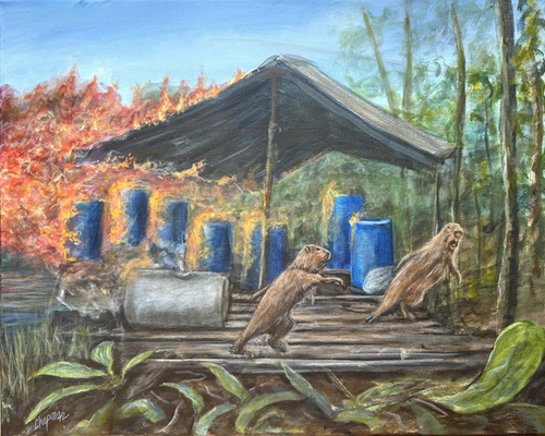 Hippo fart destruction of capybara cocaine lab. | Travis Chapman Art