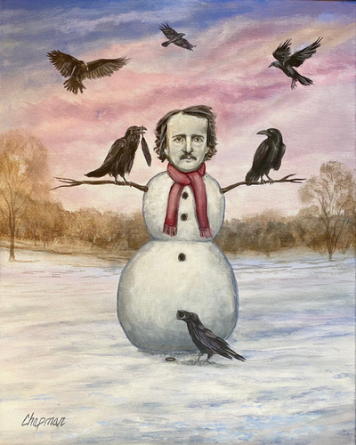 Edgar Allan Poe snowman. | Travis Chapman Art