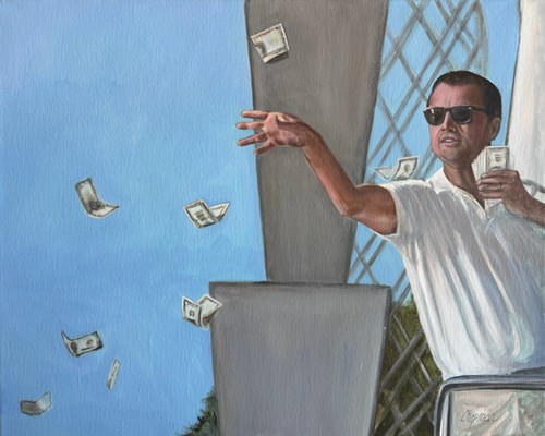 Wolf of Wall Street Leo Throwing Money Meme. | Travis Chapman Art