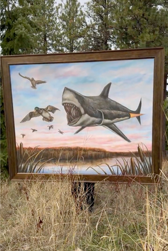 Duck stamp. Large jet shark, duck stamp entry Original acrylic painting ...