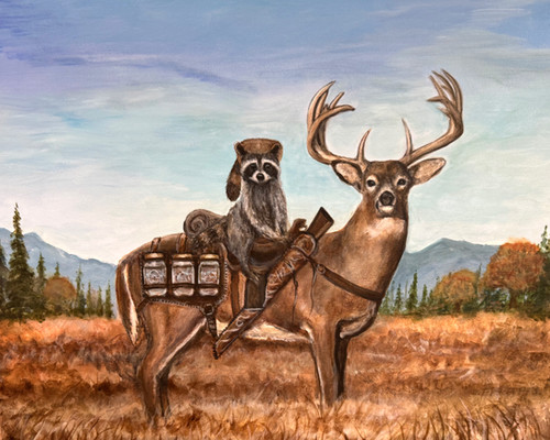 Bootlegger raccoon with moonshine on a Whitetail buck with shotgun ...