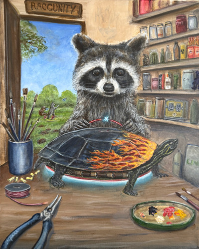 Kip the raccoon customizing turtles with paint and under glow. | Travis ...