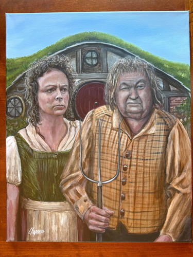 Shire folk couple from Lord of the rings movie. American Gothic theme ...